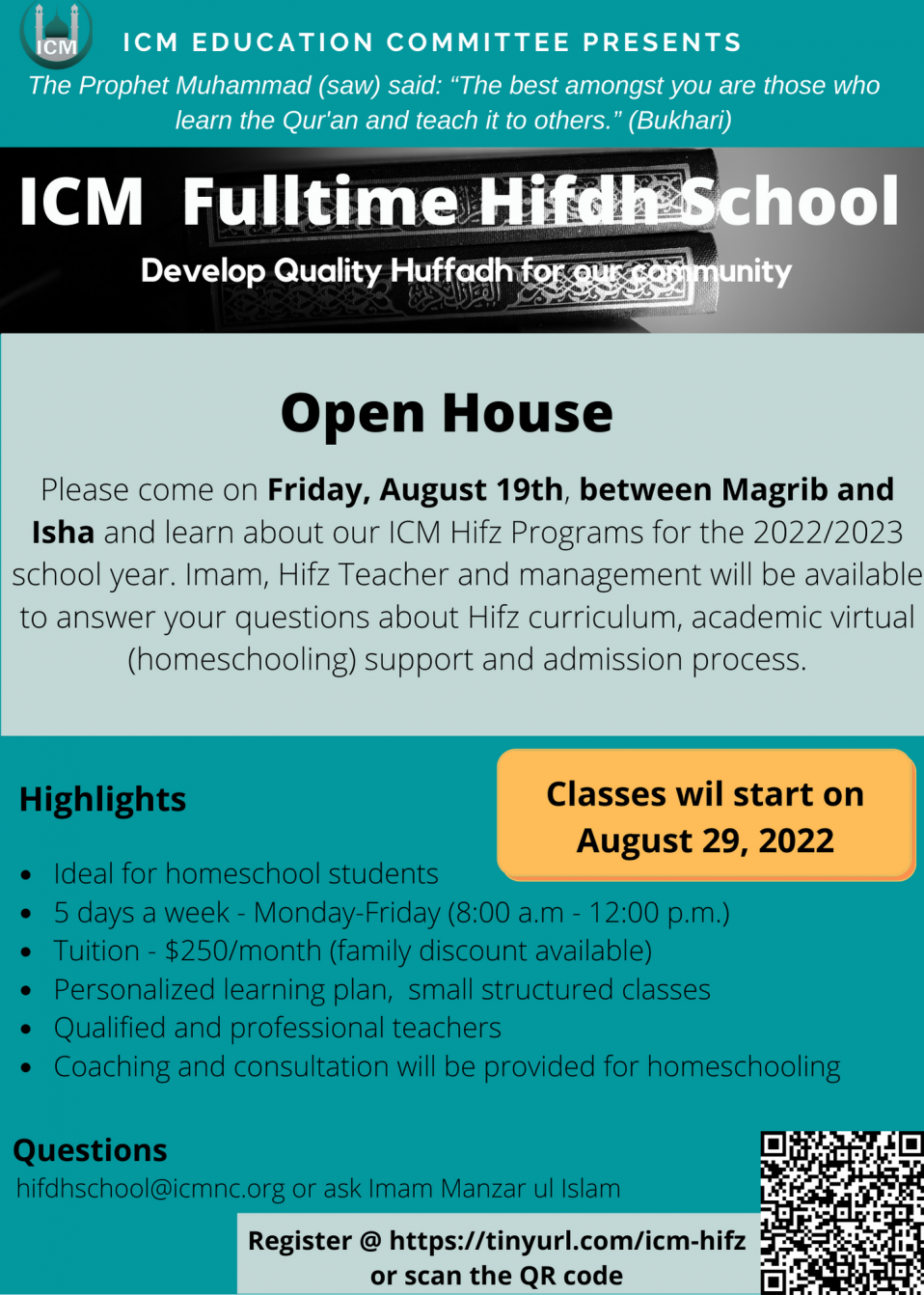 Open house for ICM Full Time Hifdh School – Islamic Center of Morrisville